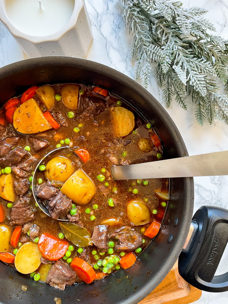 Stove Top Beef Stew | Red Wine, Potatoes, Carrots, and Peas